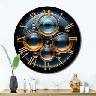 Designart "Abstract Blue Globe Orbital Elegance I" Modern Geometric Oversized Wall Clock - Bed ...